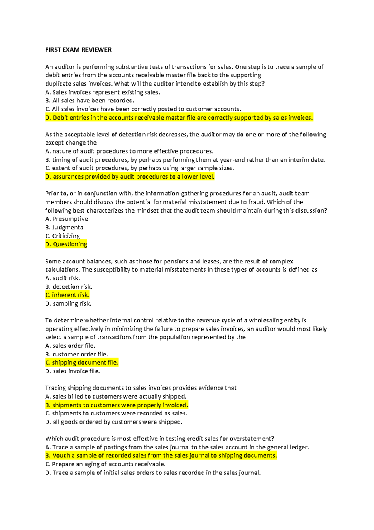 First TO Third - qwer ghkl - FIRST EXAM REVIEWER An auditor is ...