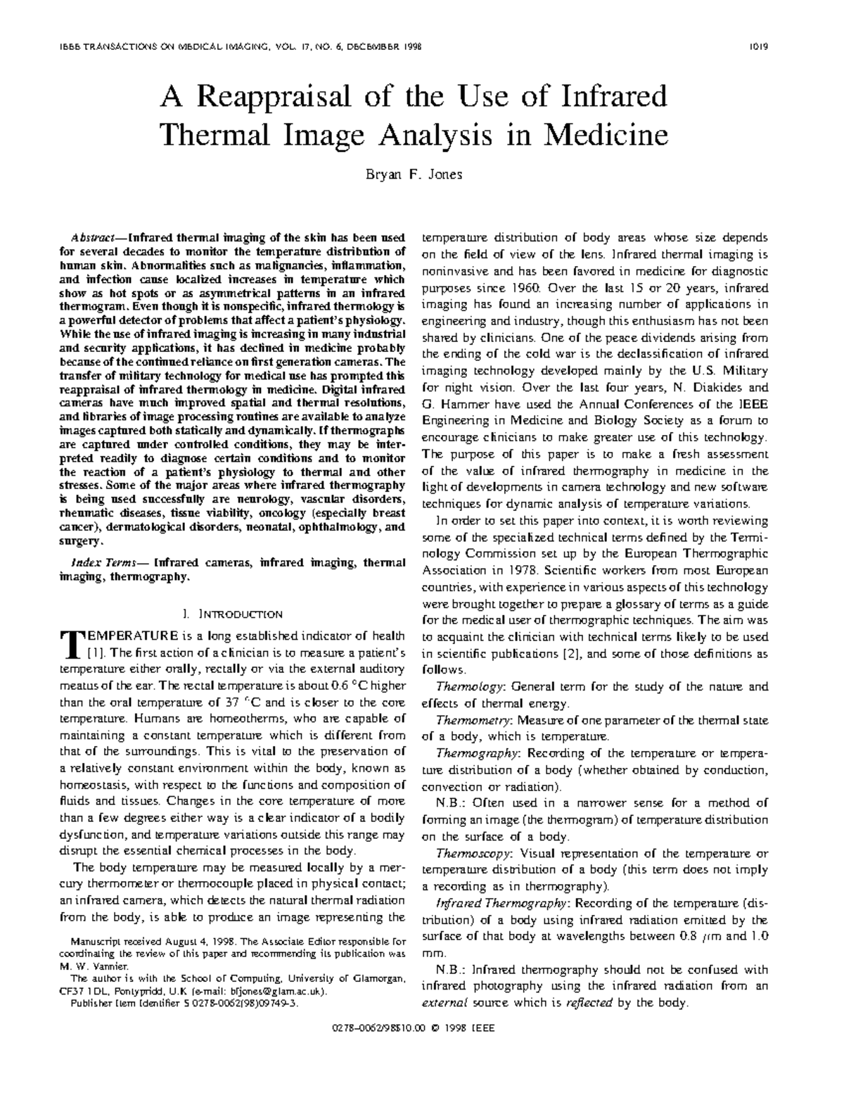 A Reappraisal of Infrared Thermal Imaging in Medicine - IEEE Trans. Med ...
