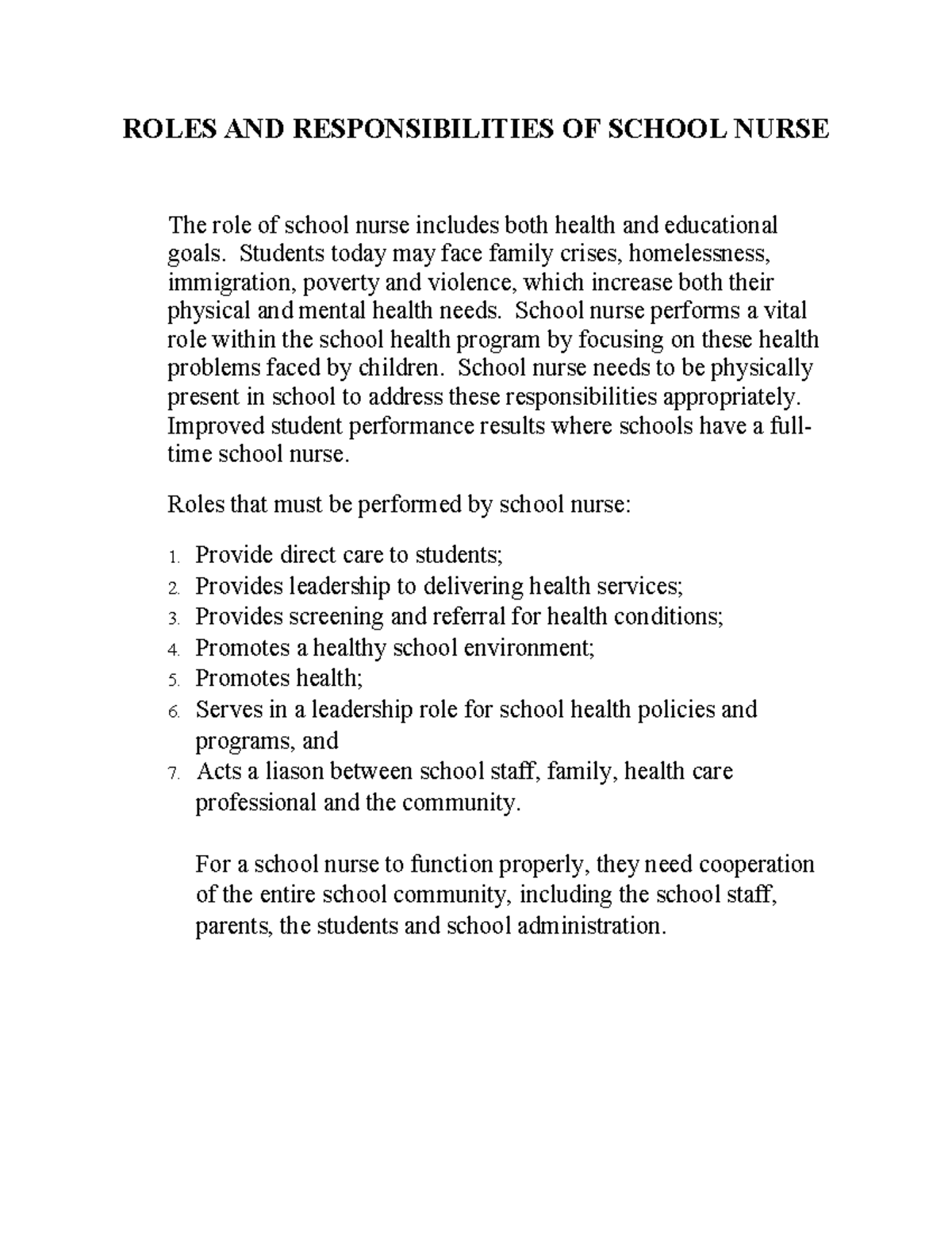 Roles and Responsibilities of School Nurse: A Comprehensive Overview ...