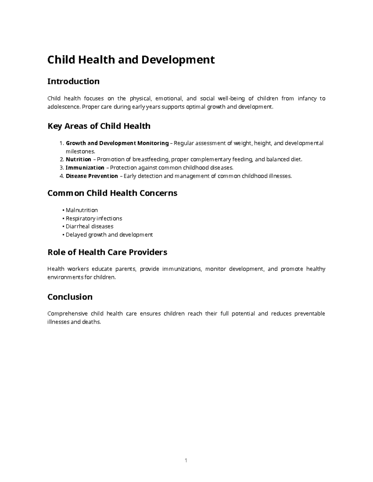 Child Health and Development Overview: Key Aspects and Concerns - Studocu