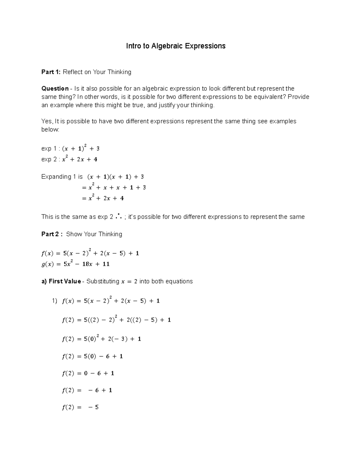 Algebraic Expressions: Equivalence & Examples (Math 101) - Studocu