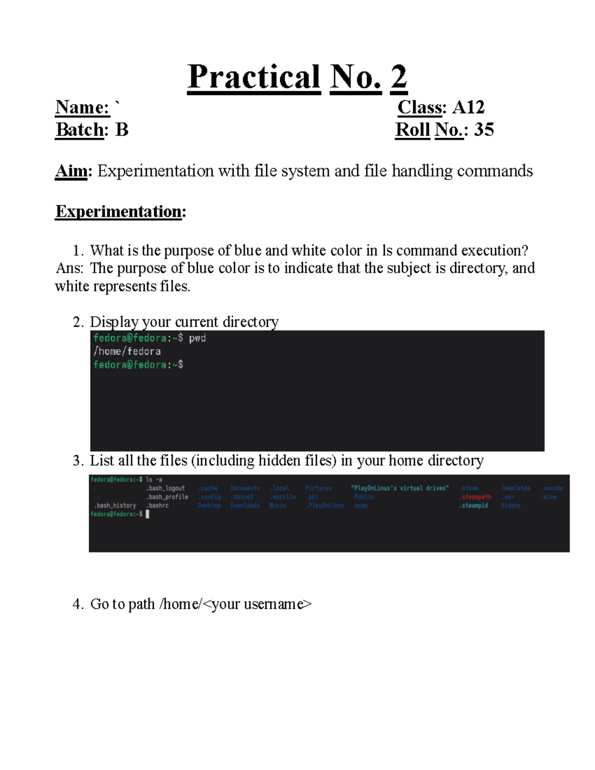 Linux Practical No. 2: File System & Handling Commands - Studocu