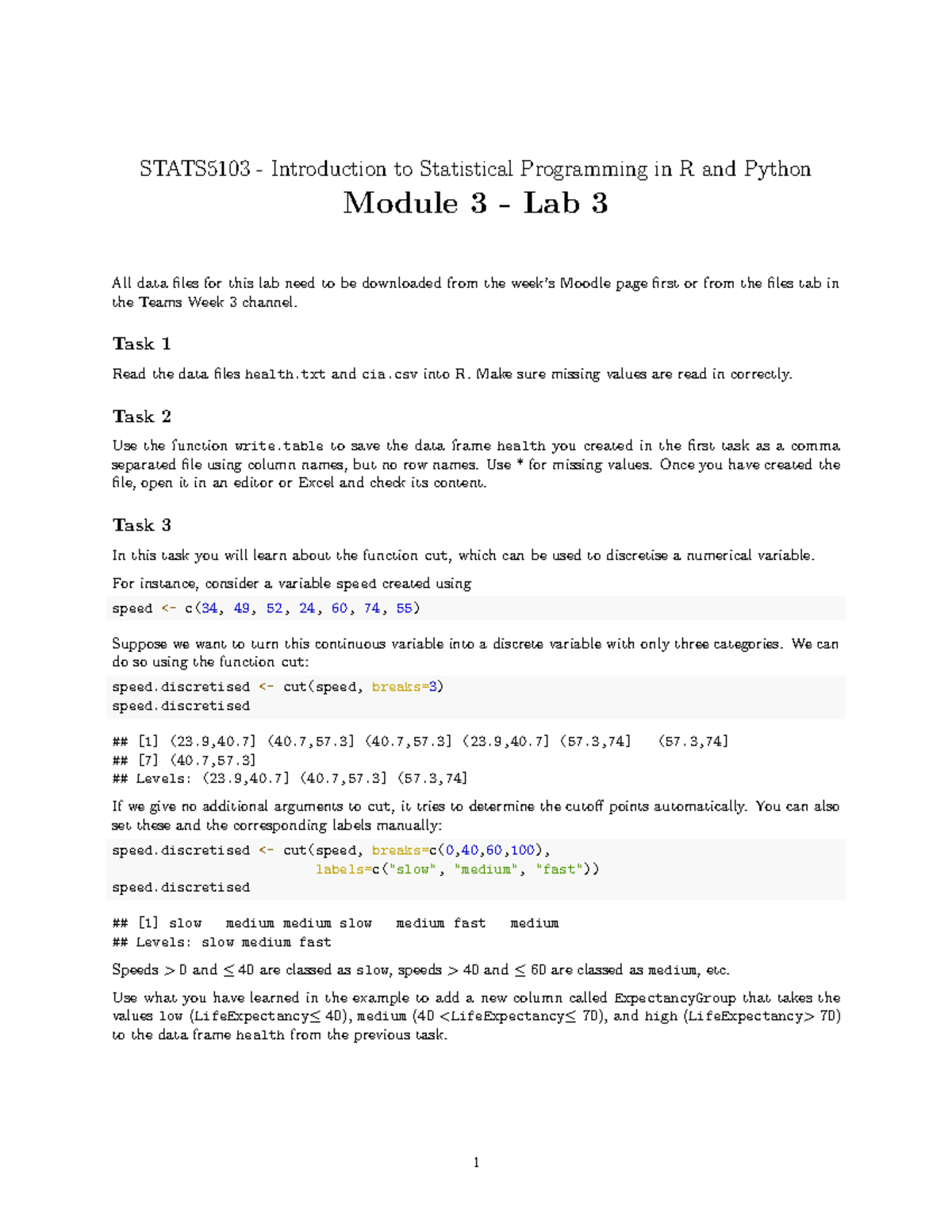 Lab3 - R Lab 3 - STATS5103 - Introduction to Statistical Programming in ...