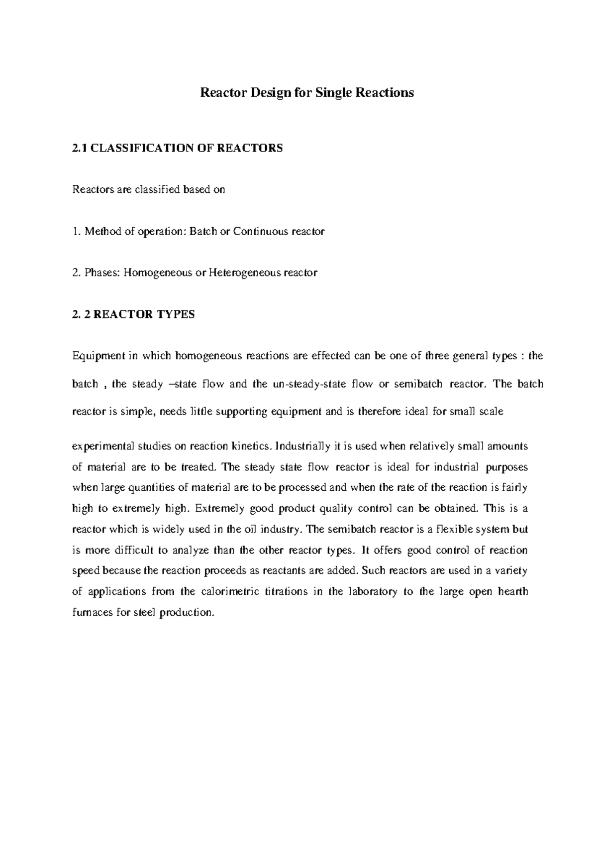 Reactor Design for Single Reactions: Comprehensive Study Notes - Studocu