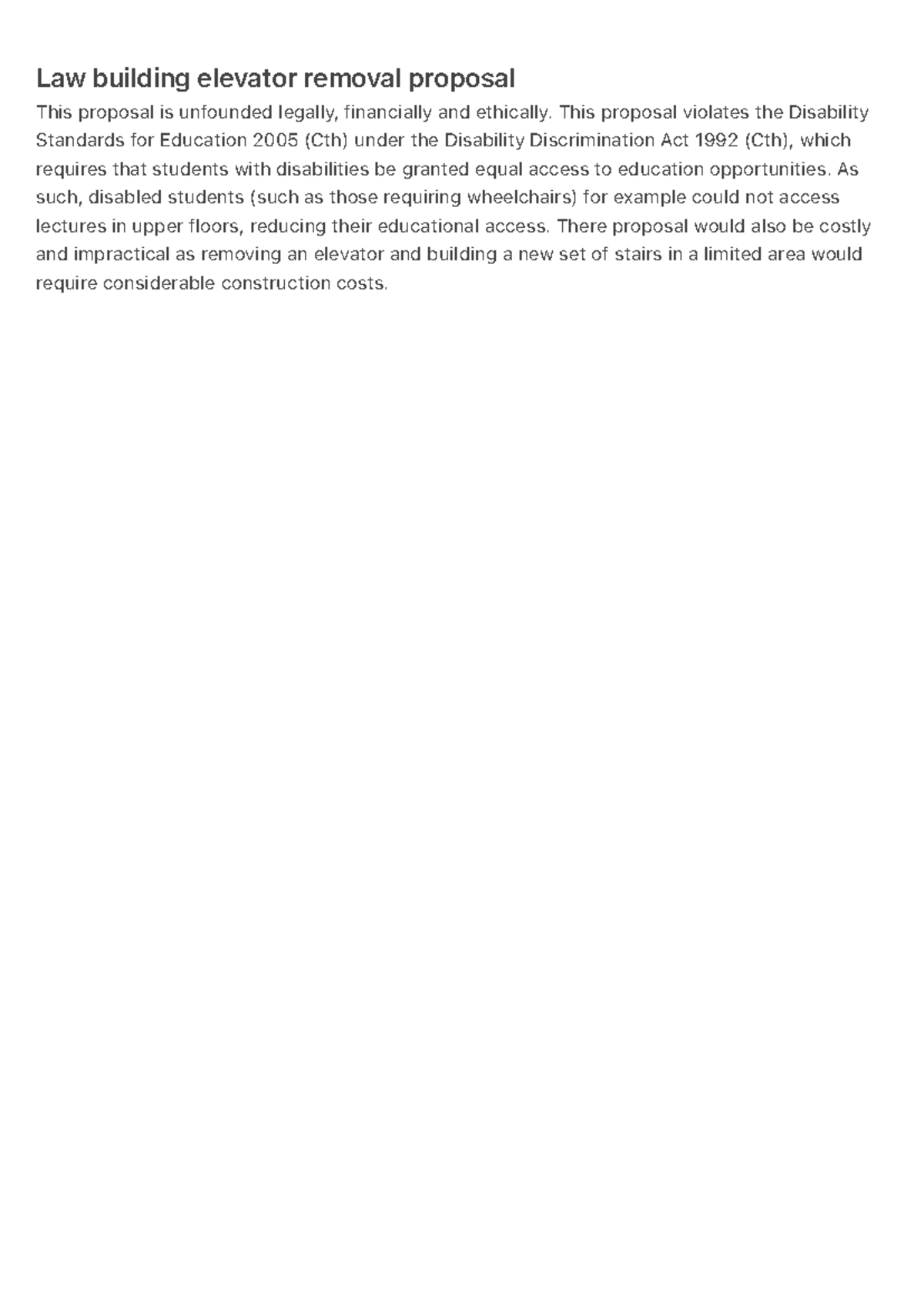 Law building elevator removal proposal - This proposal violates the ...