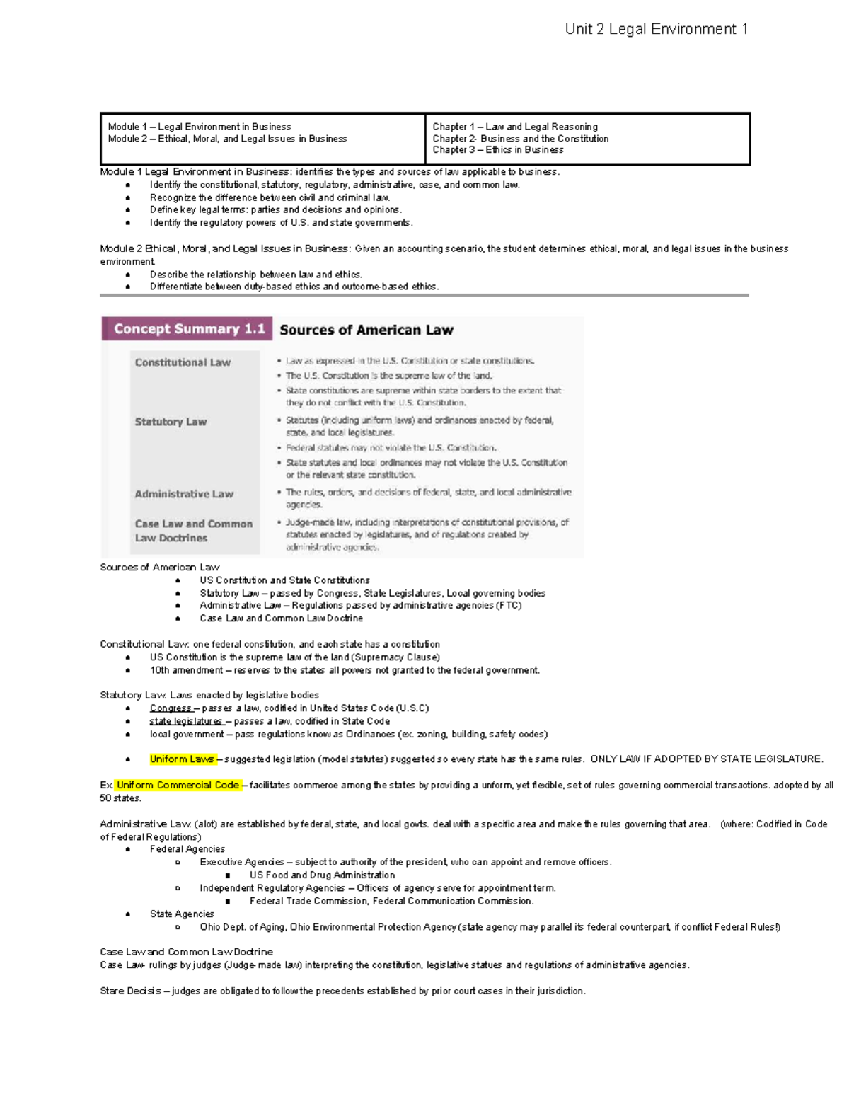 Unit 2 Legal Environment: Business Law and Ethics Overview - Studocu