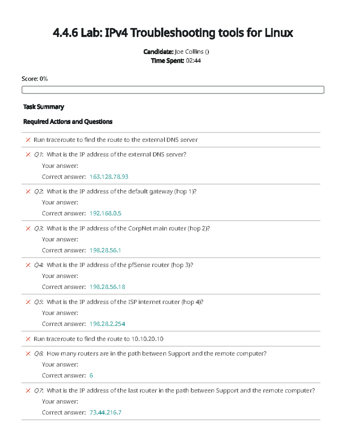 Lab: IPv4 Troubleshooting Tools for Linux - Analysis & Results - Studocu