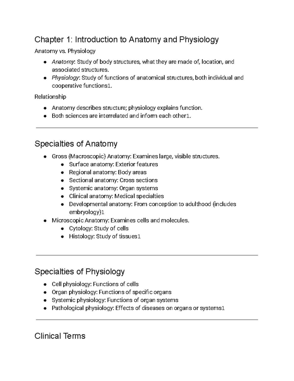 AHS 131 Chapter 1: Intro to Anatomy & Physiology Overview - Studocu
