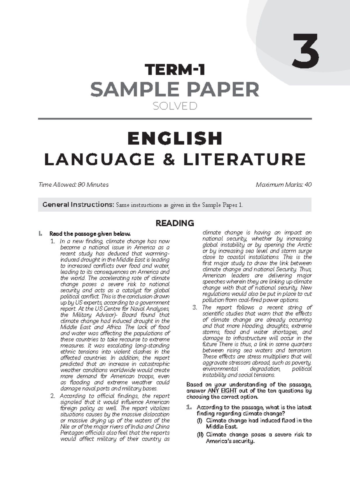 SAMPLE PAPER 3 SOLVED: ENGLISH LANGUAGE LITERATURE EXAM - Studocu