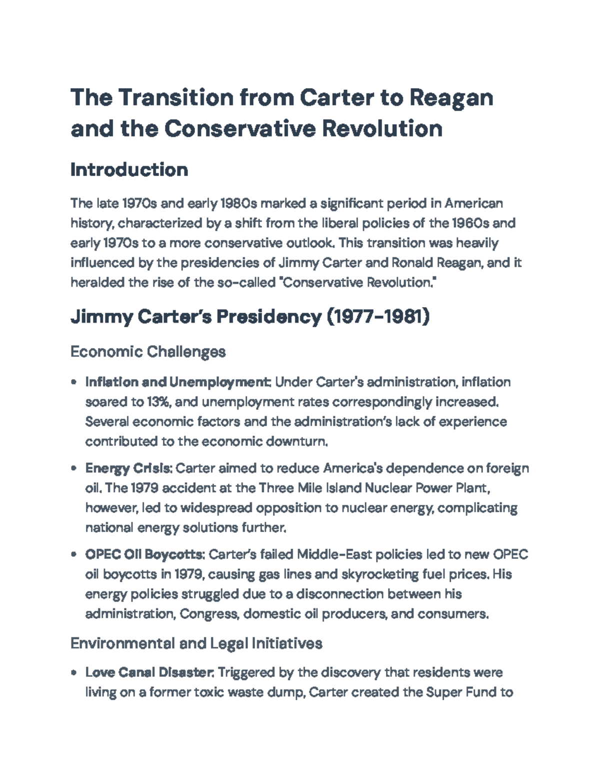 Carter to Reagan: Analyzing the Conservative Revolution Era - The ...