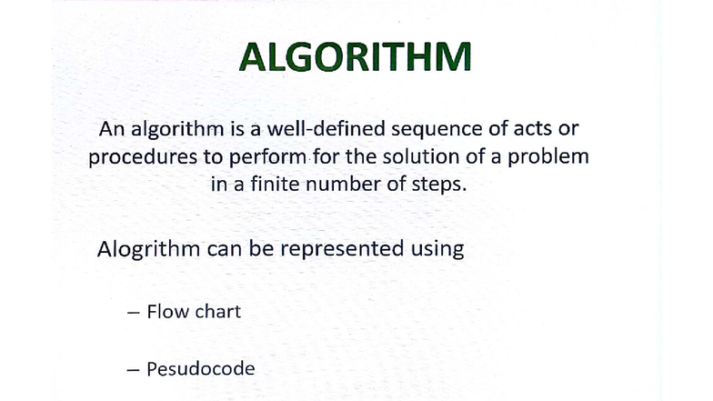 CS Lecture 2: Understanding Algorithms and Flowcharts - Studocu