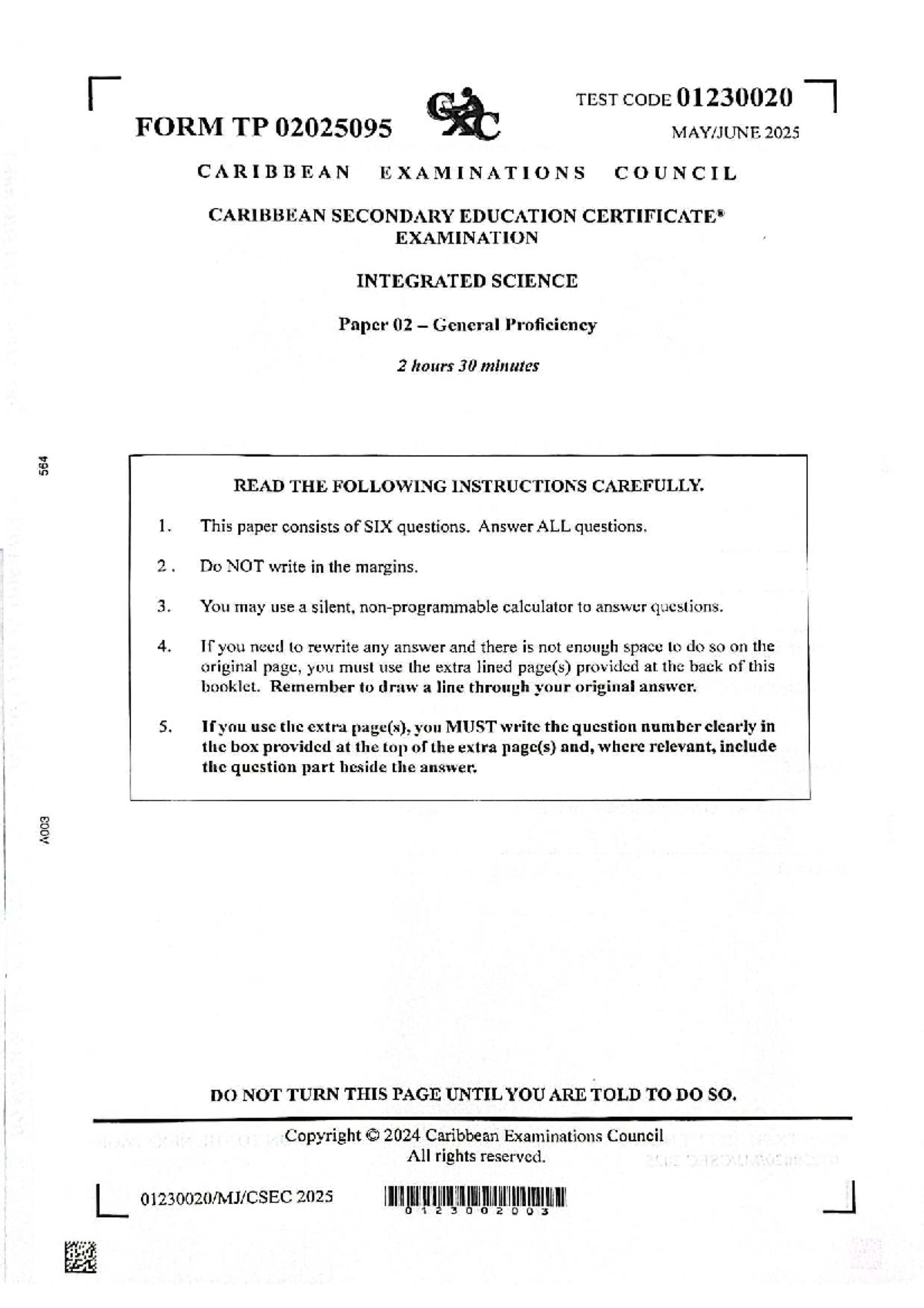 CSEC Integrated Science Paper 02 Exam 2025 - General Proficiency - Studocu