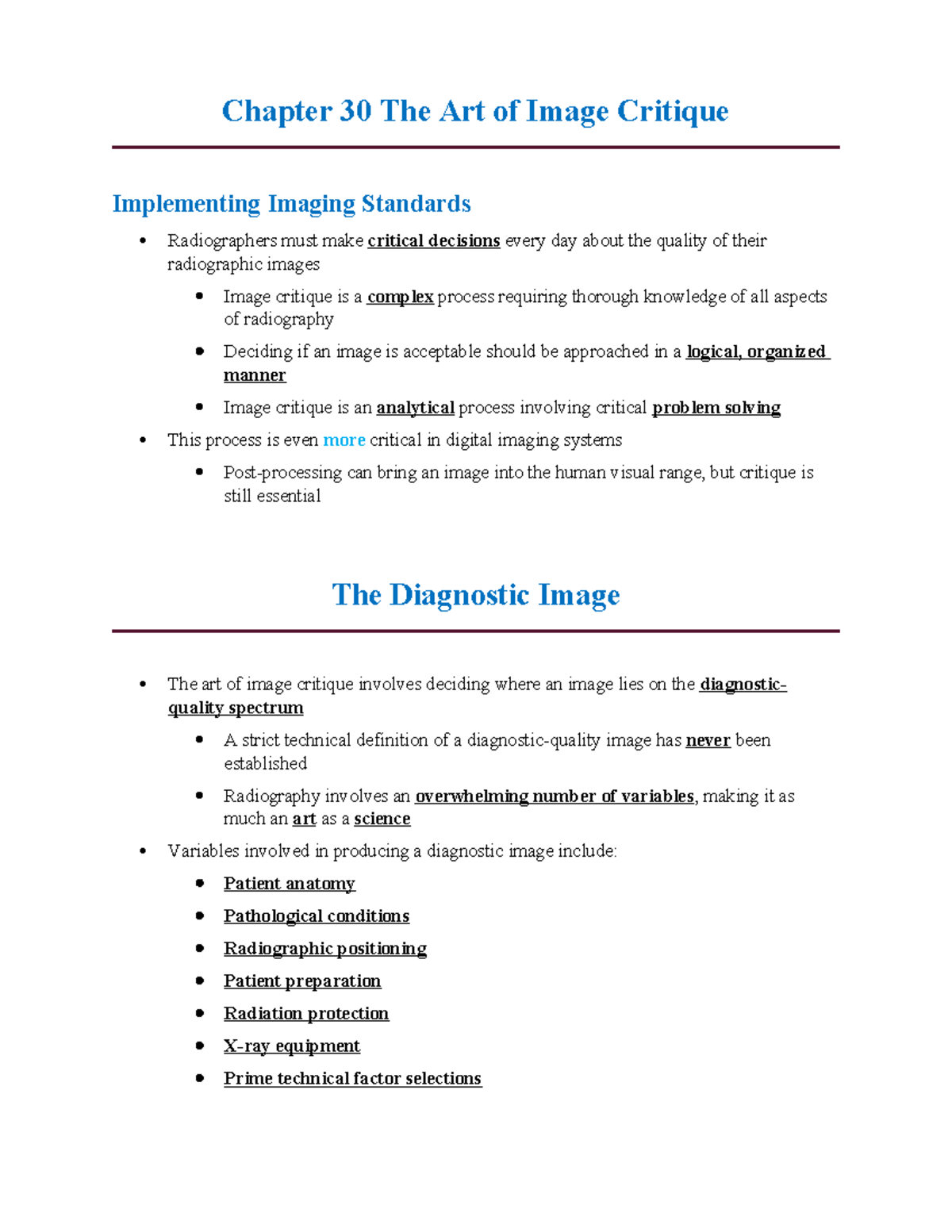 Notes on Chapter 30: The Art of Image Critique in Radiography - Studocu