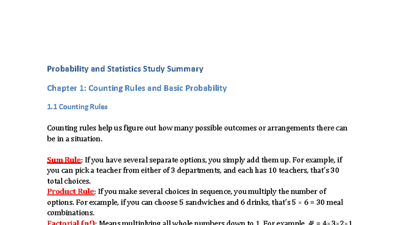 Probability and Statistics Study Summary: Chapter 1 Overview - Studocu