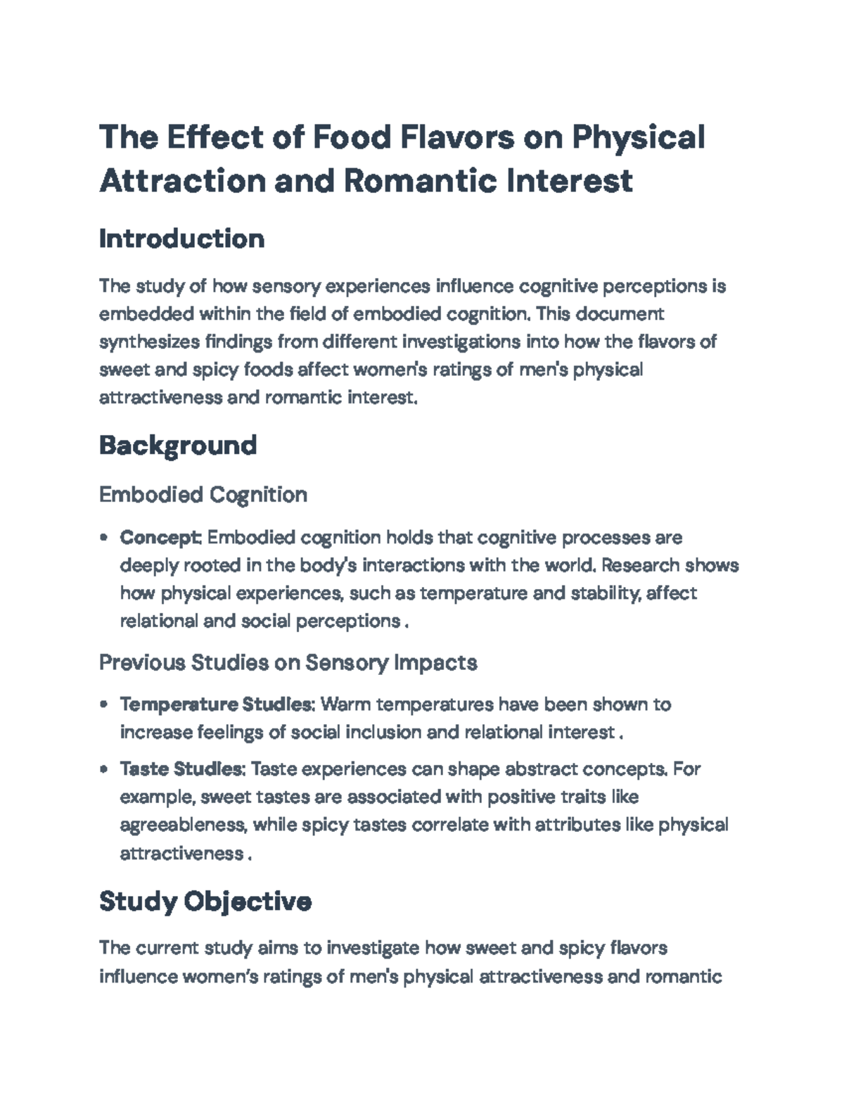 Effects of Sweet and Spicy Food Flavors on Women's Attraction Ratings ...