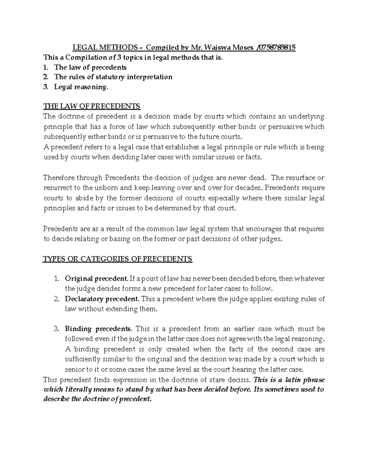 LEGAL METHODS: A Comprehensive Guide on Precedents, Statutory ...