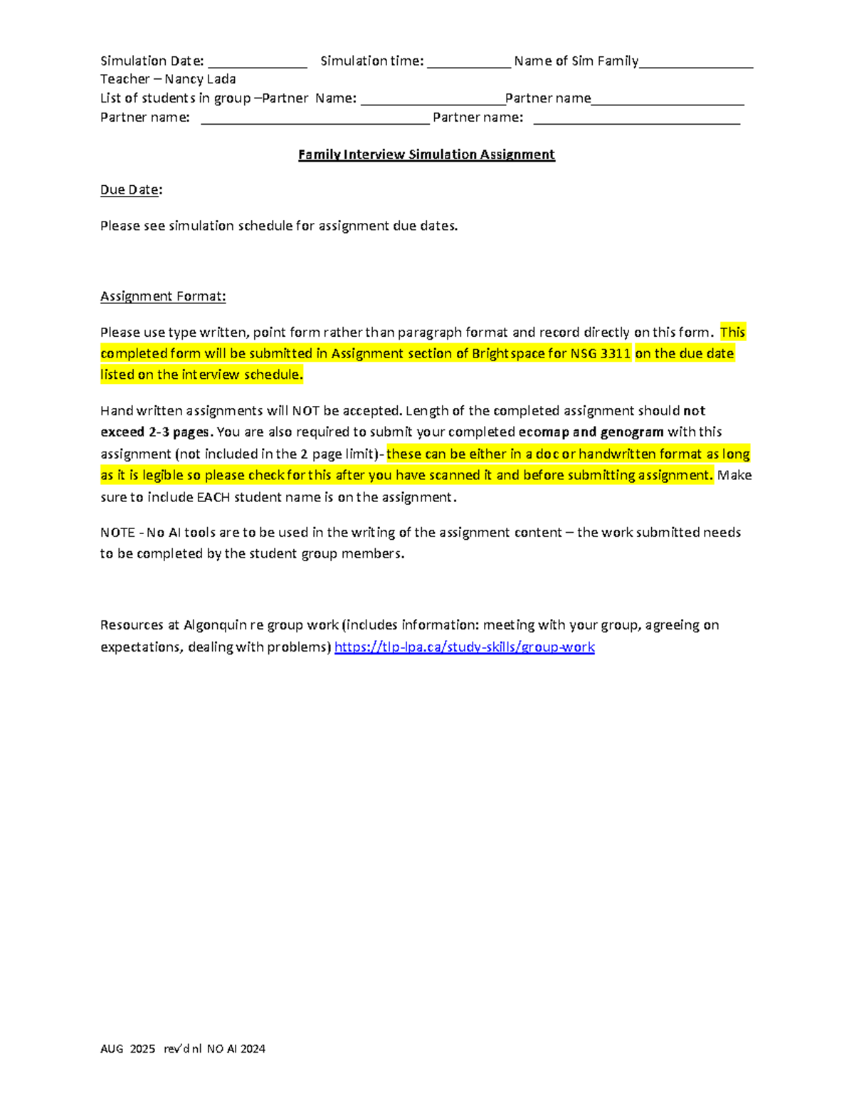NSG 3311 Family Simulation Assignment Guidelines and Analysis - Studocu