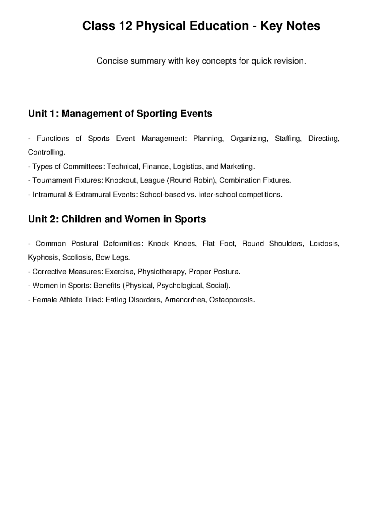 Physical Education Notes - Class 12 Physical Education - Key Notes ...