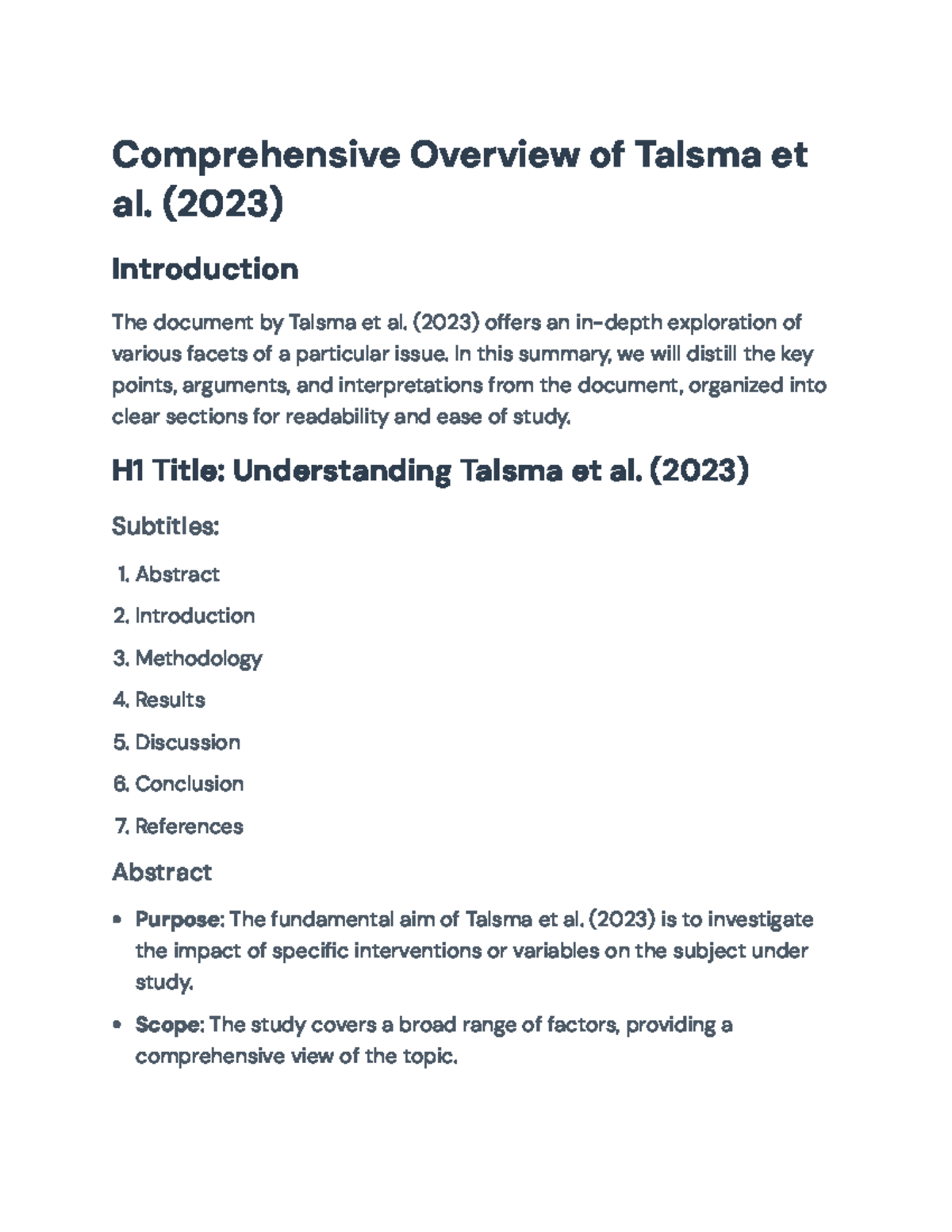 Understanding the Impact of Variables in Talsma et al. (2023) Study ...