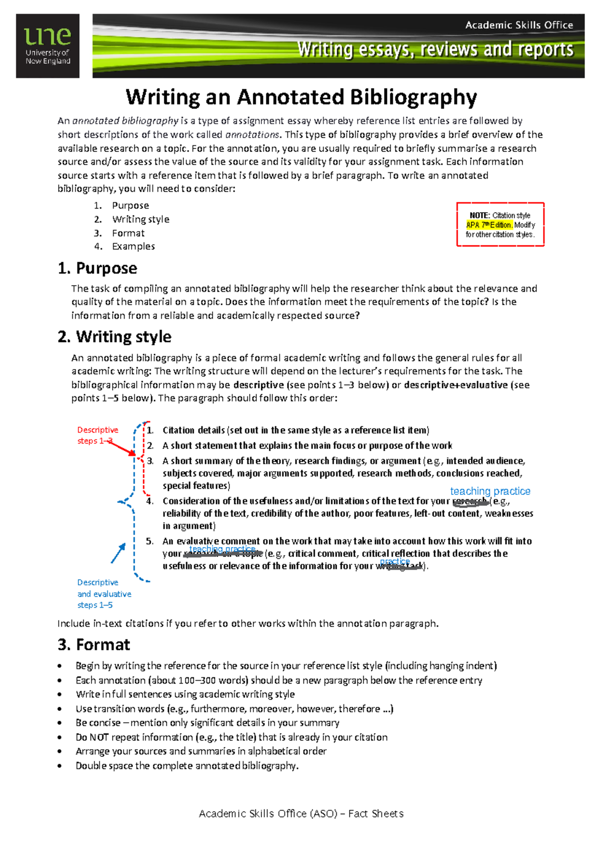 Writing an Annotated Bibliography Guide UNE - Studocu