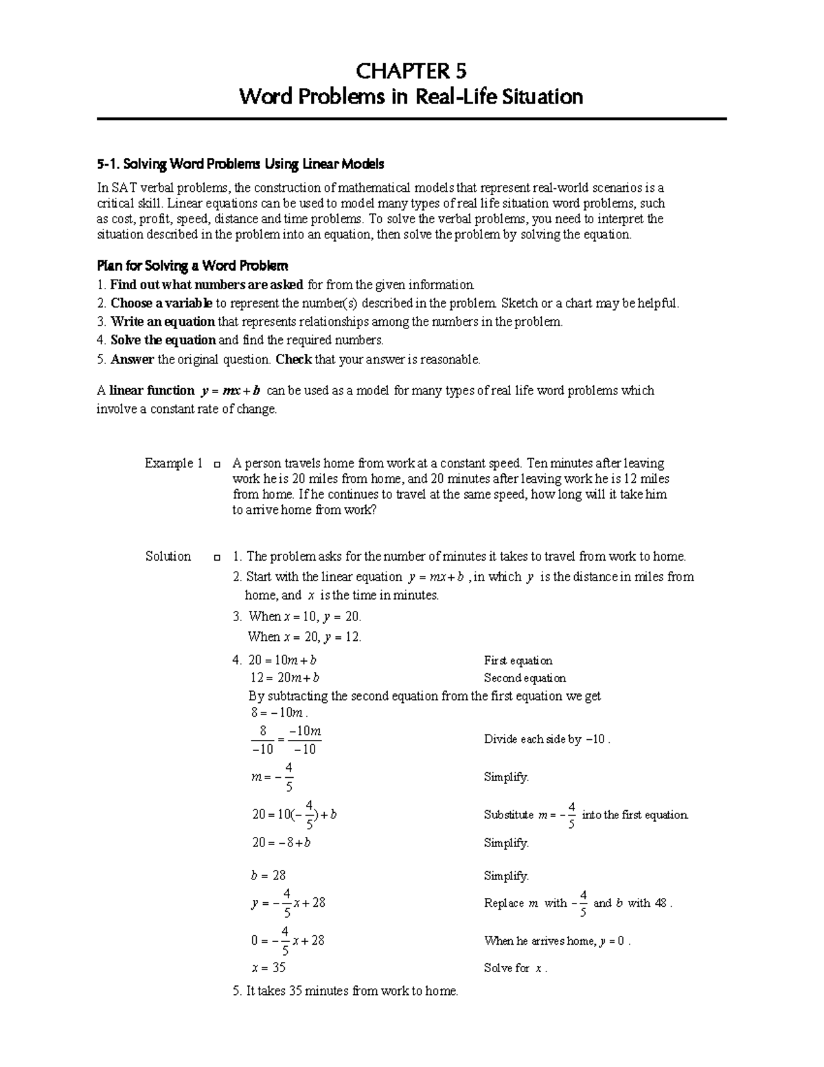 CHAPTER 5 Word Problems in Real-Life Situations Using Linear Models ...