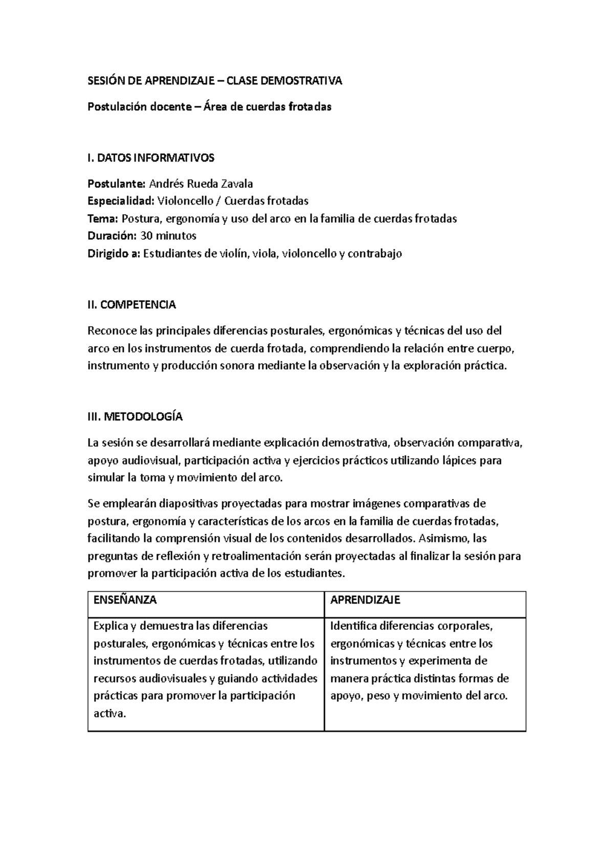 SESION DE APRENDIZAJE: Postura y Ergonomía en Cuerdas Frotadas - Studocu