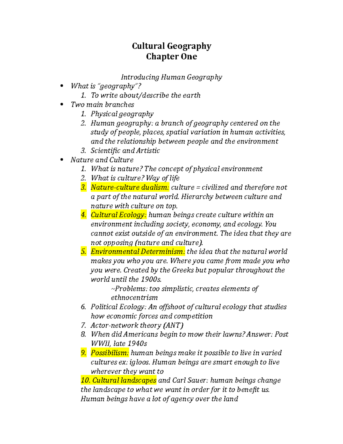 Cultural Geography Notes - Cultural Geography Chapter One Introducing ...