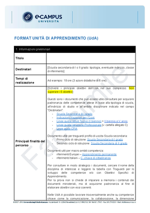 Uda per 30 cfu - PRIMA EDIXIONE 30 CFU ECAMPU - FORMAT UNITÀ DI APPRENDIMENTO (UdA) – TRACCIA ...