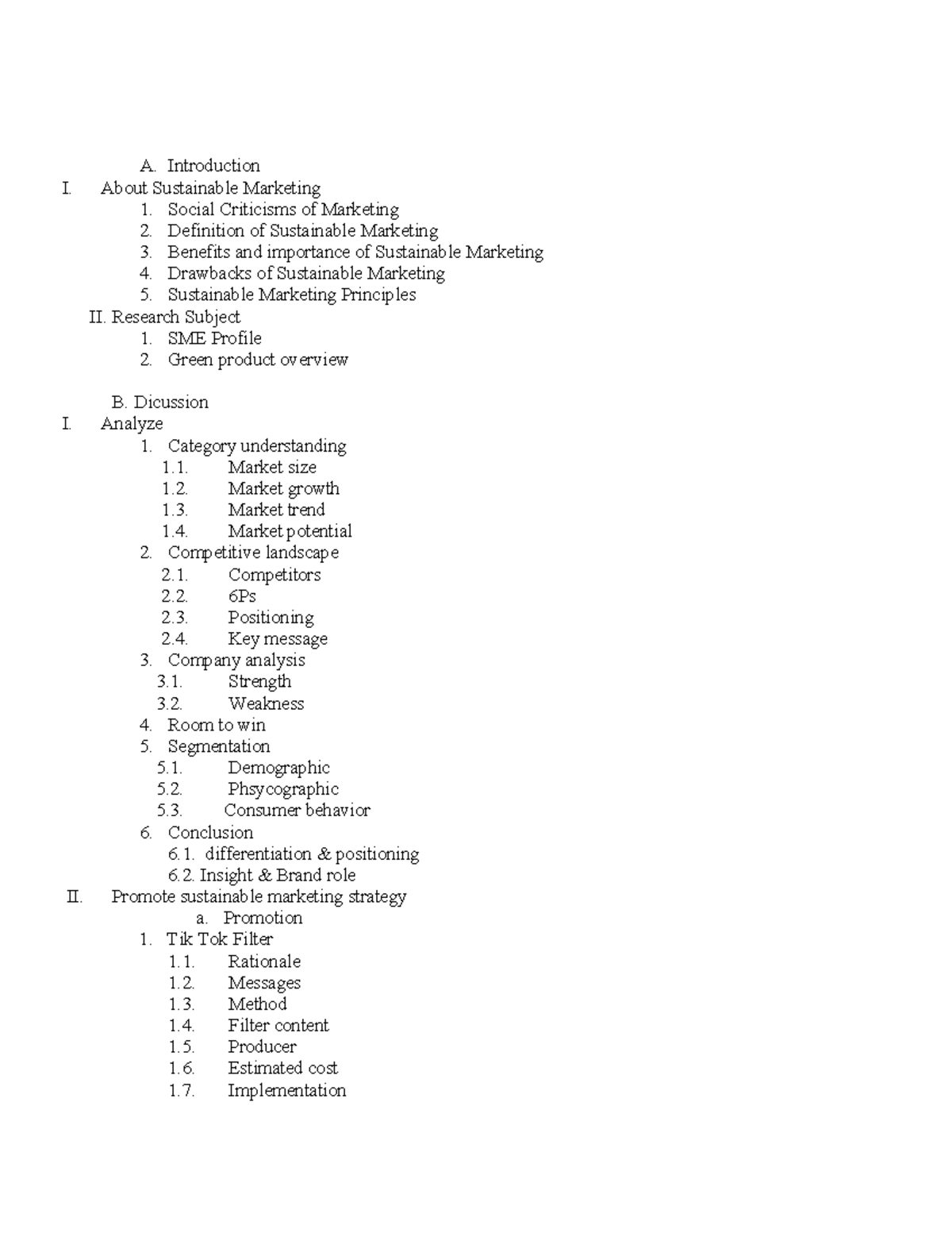Sustainable Marketing Strategies: Outline & Analysis (SM 101) - Studocu