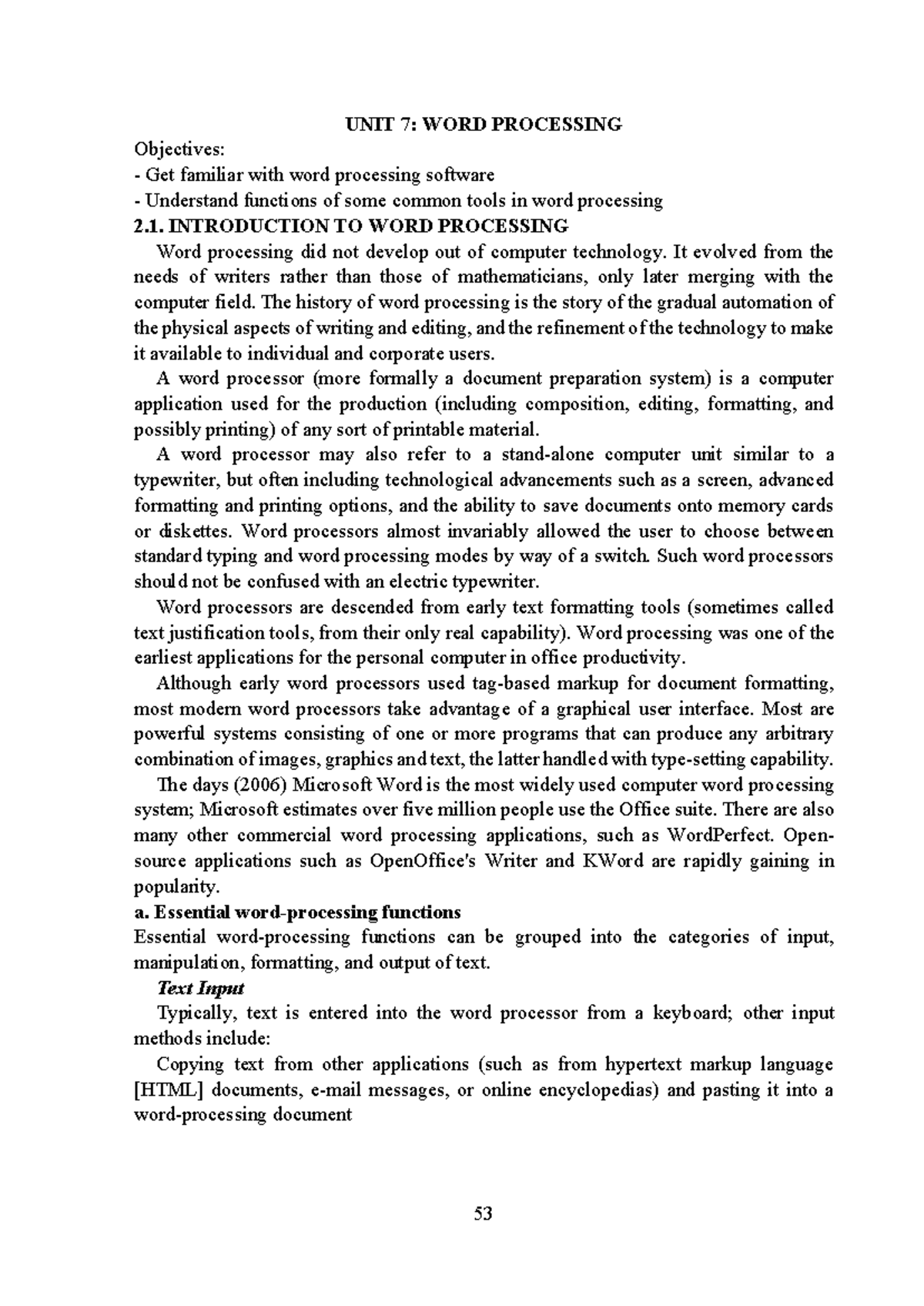 UNIT 7: WORD PROCESSING Overview and Key Functions - Studocu