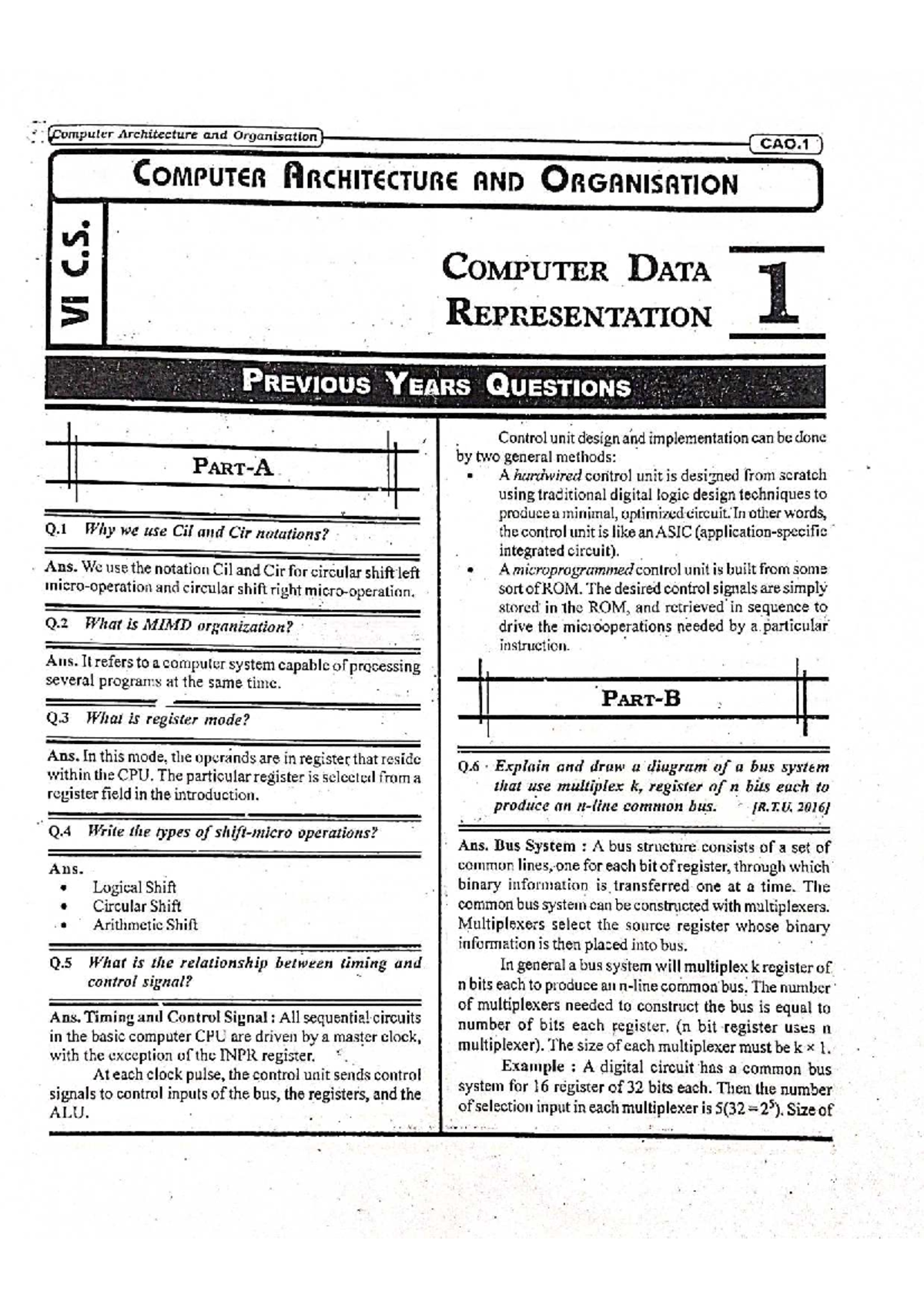 Computer Architecture and Organisation CAO.1 Previous Years Questions ...