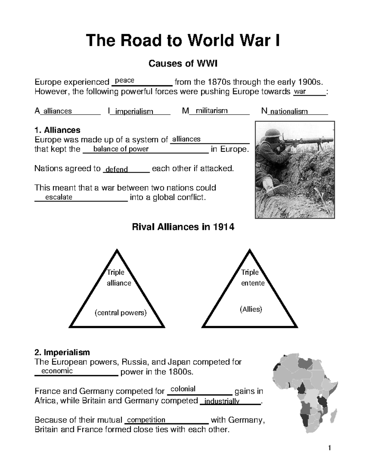 Road to WWI Guided Notes - Key Causes and Major Powers Analysis - Studocu