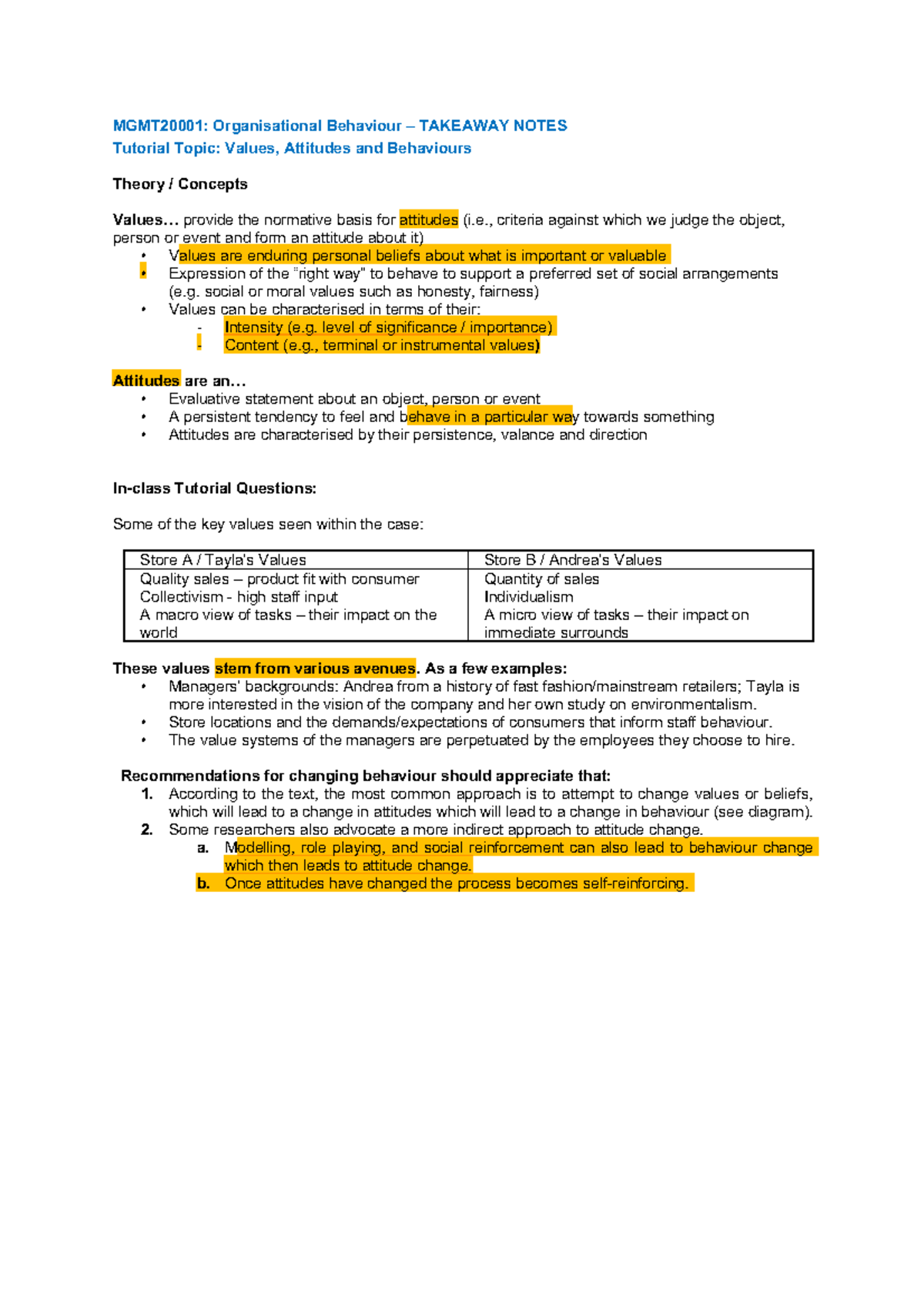 Organisational Behaviour (OB) Module 5: Values, Attitudes & Behaviours ...