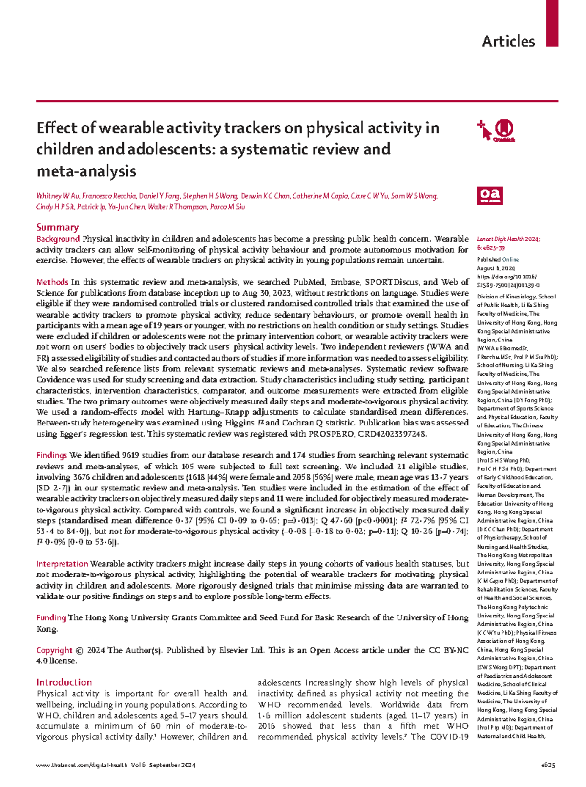 Systematic Review: Wearable Activity Trackers in Youth (CRD42023397248 ...