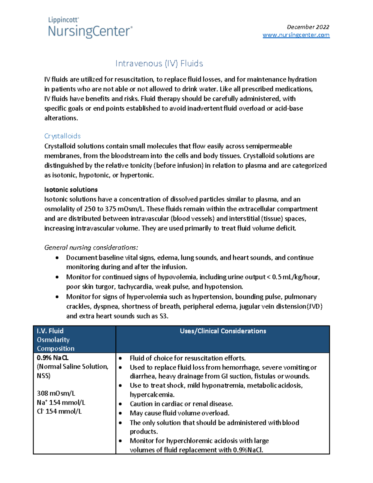 IV Fluids Pocket-Card - Nursing Guide December 2022 - Studocu