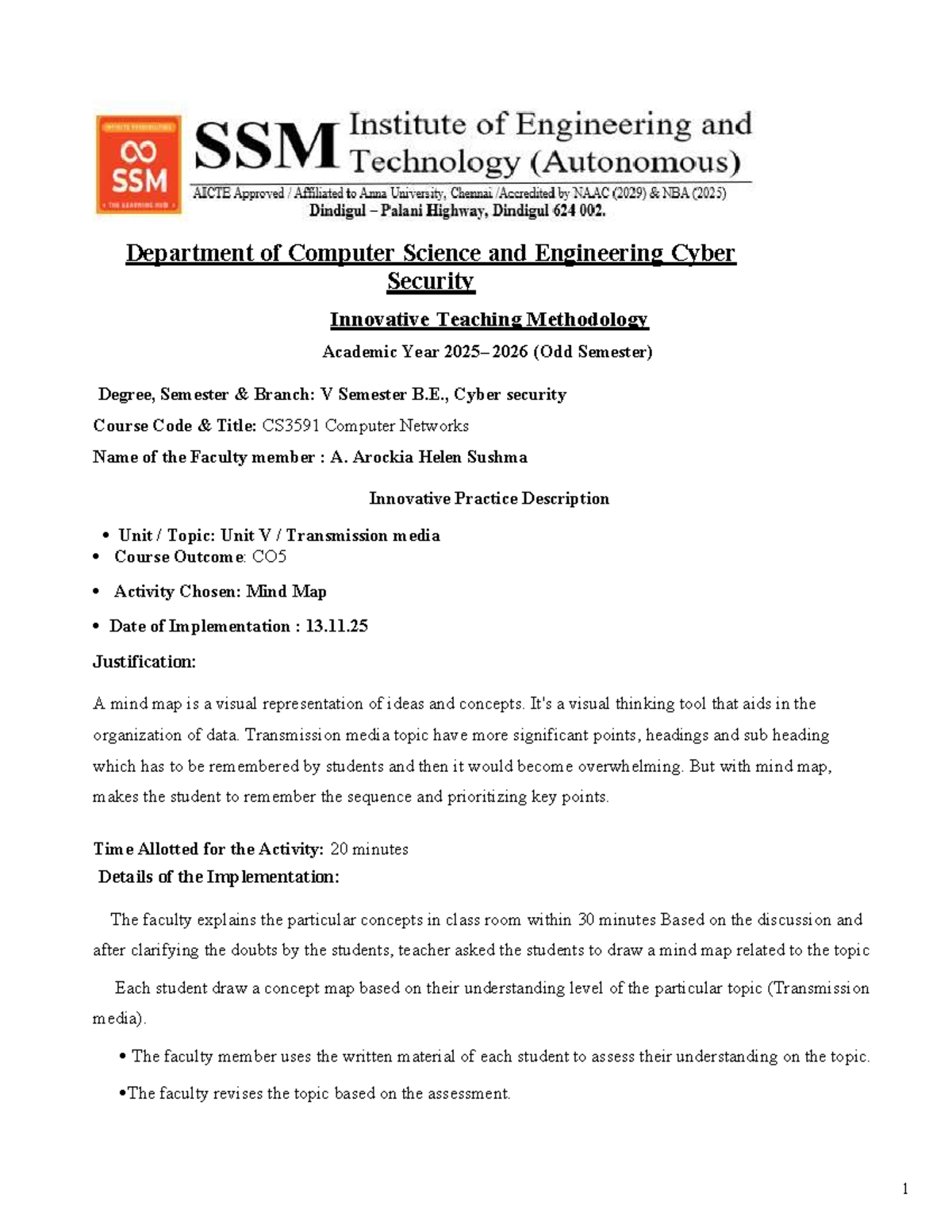 CS3591 Innovative Teaching Methodology: Mind Map for Transmission Media ...