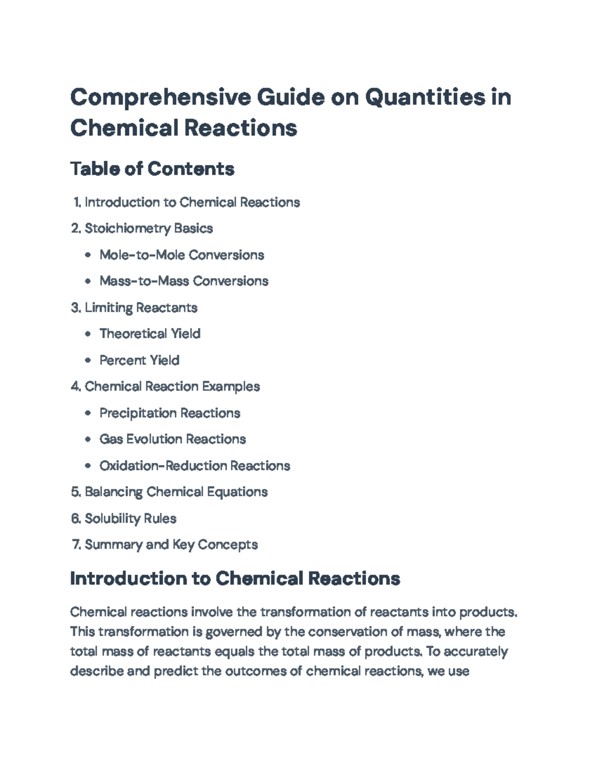 Comprehensive Guide on Quantities in Chemical Reactions (CHEM 101 ...