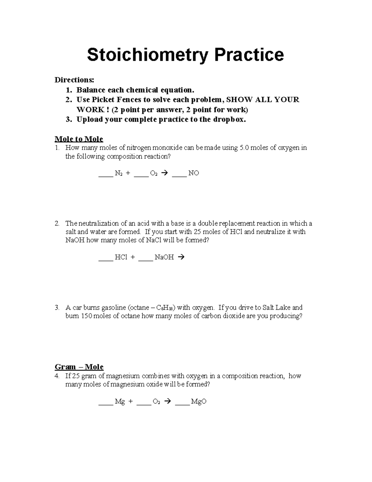 Stoichiometry Practice Problems and Solutions (CHEM 101) - Studocu
