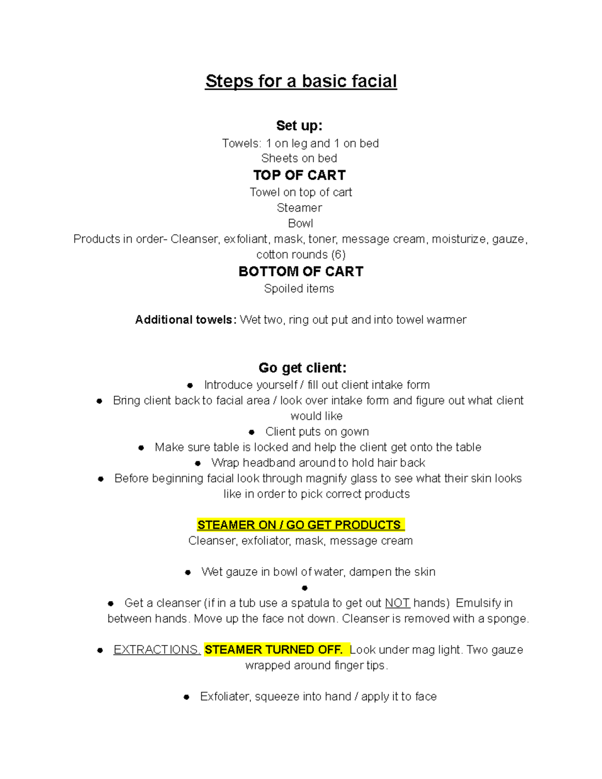 Basic Facial Steps Guide: Techniques and Product Application - Studocu