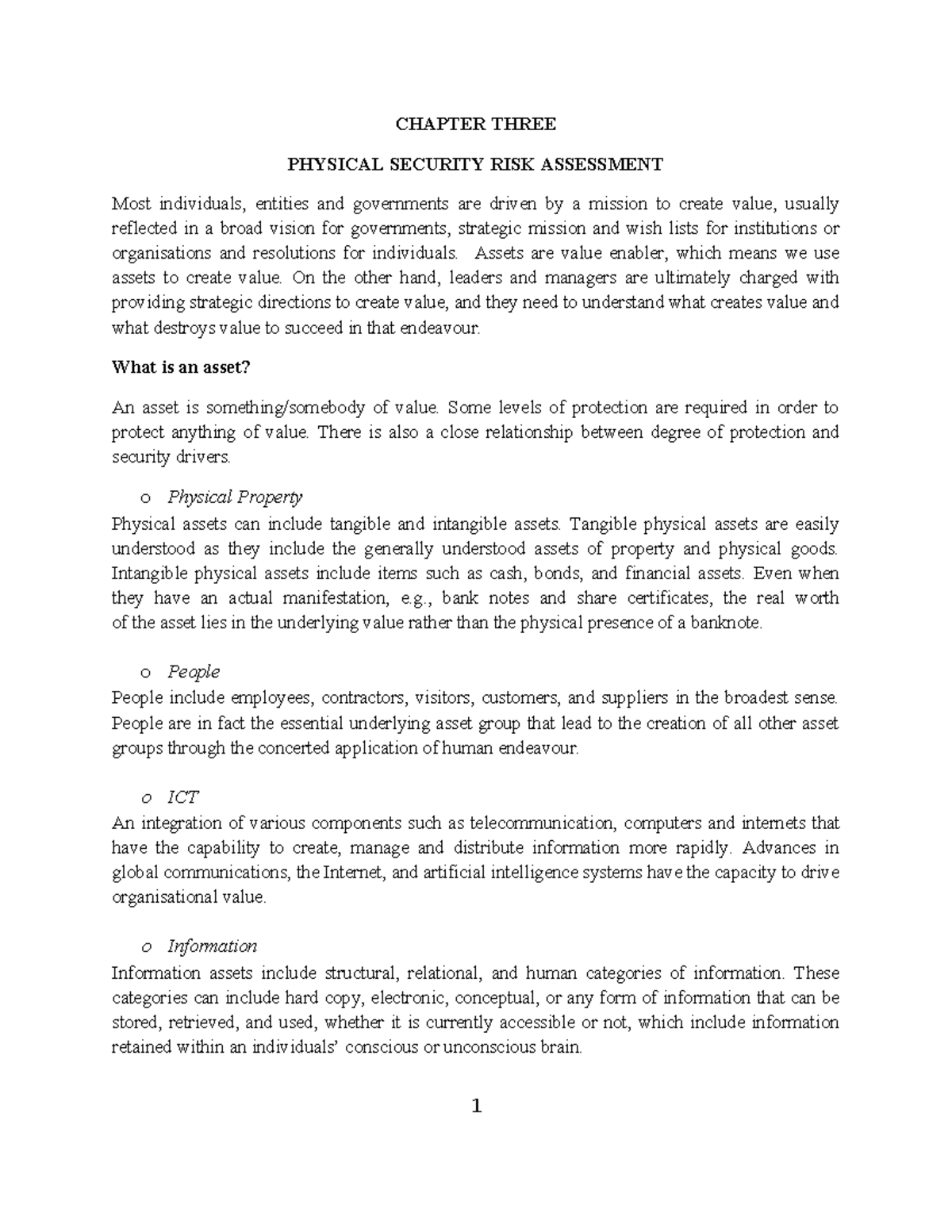 CHAPTER 3: PHYSICAL SECURITY RISK ASSESSMENT AND MANAGEMENT - Studocu