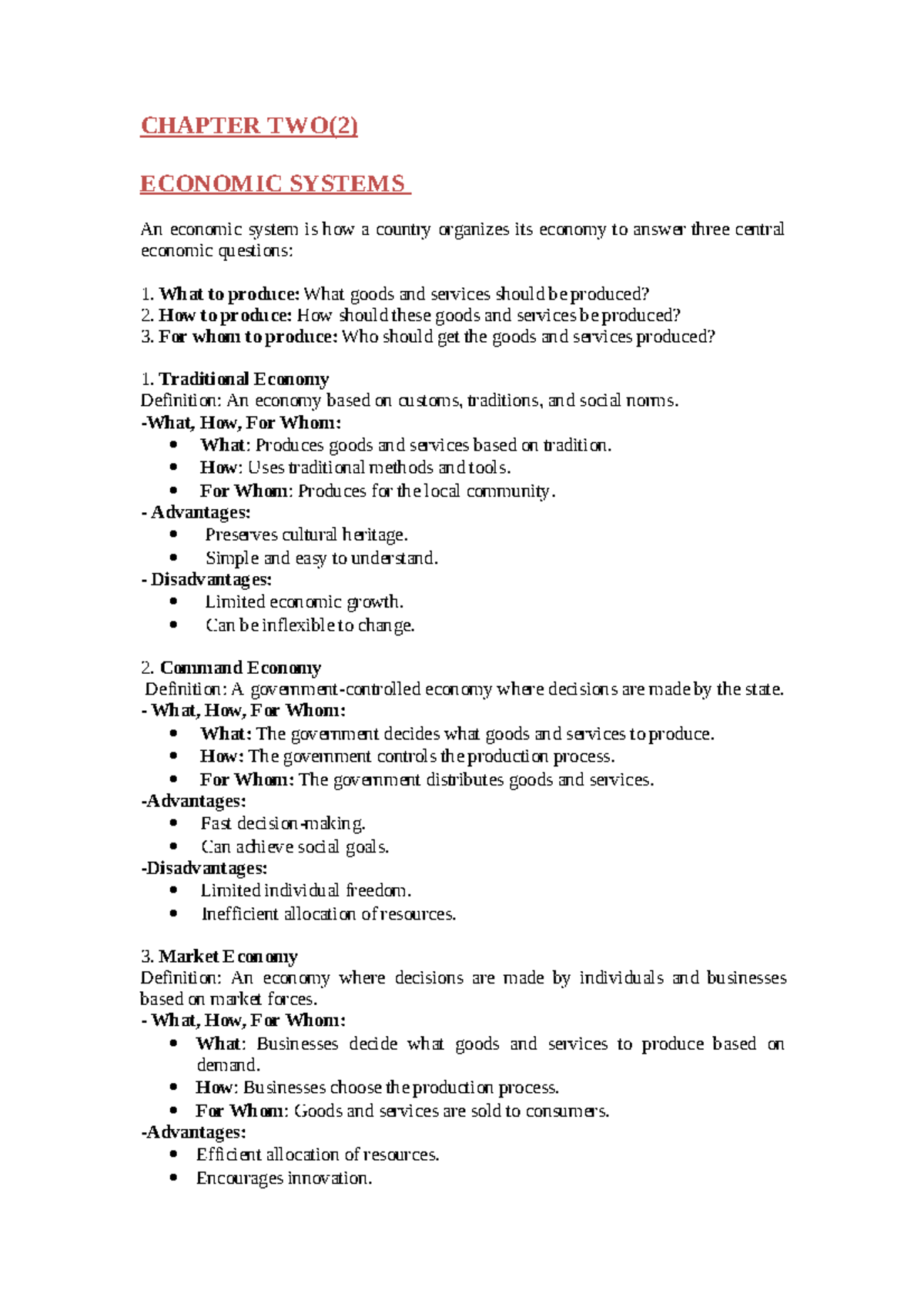 Chapter 2: Economic systems and their characteristics - Studocu
