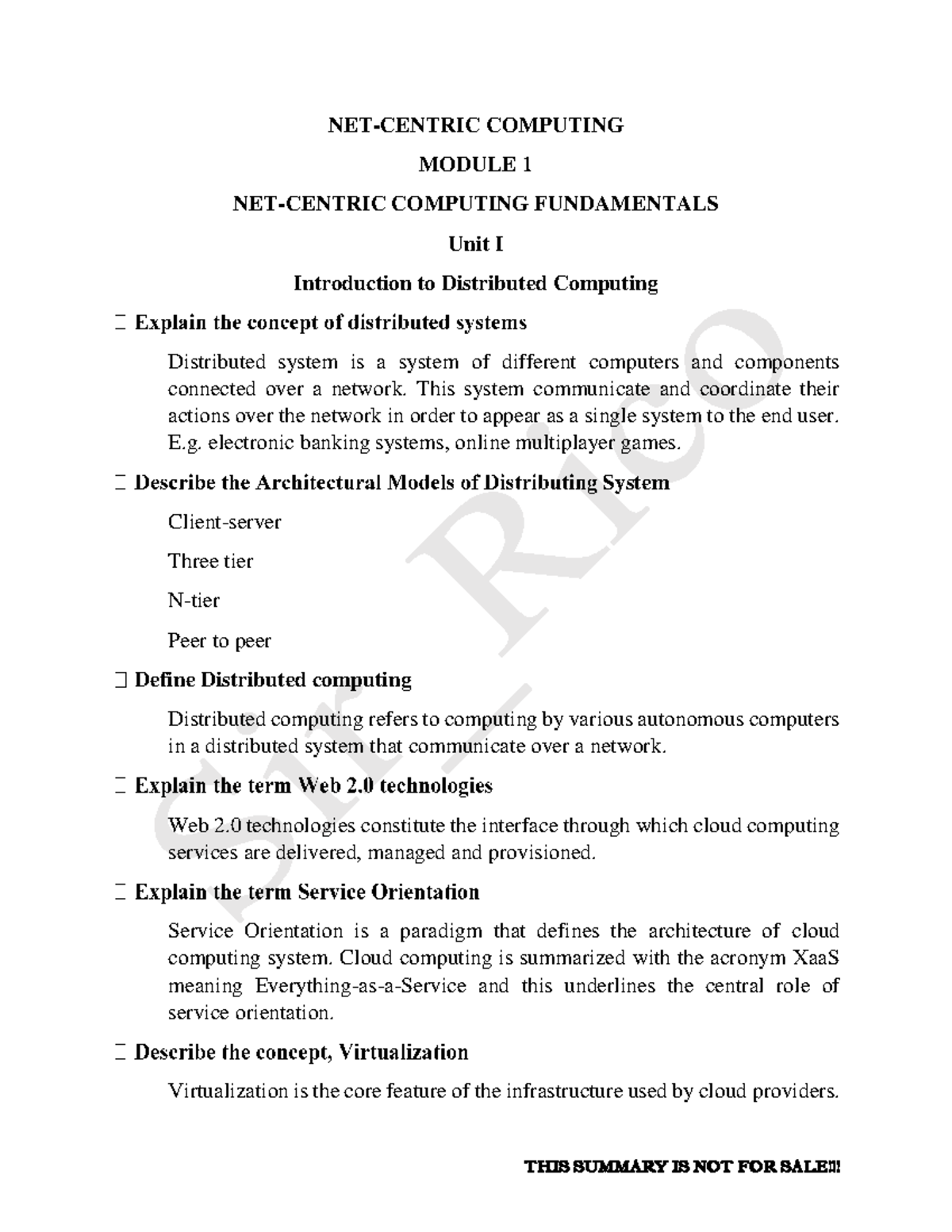 NET- Centric Computing Summary - NET-CENTRIC COMPUTING MODULE 1 NET-CENTRIC COMPUTING ...