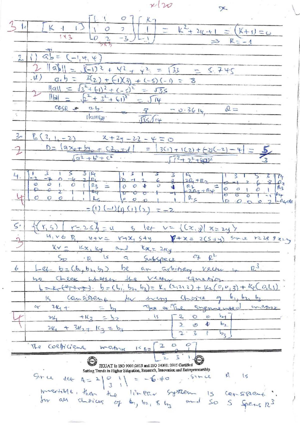 Linear Algebra Marking Scheme - x120 EXS Final Exam - Studocu