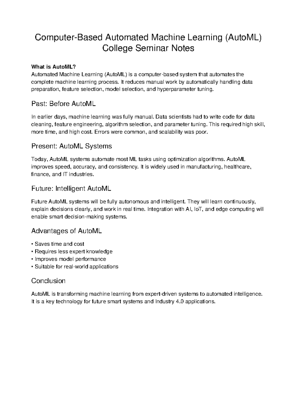 AutoML College Seminar Notes: Transforming Machine Learning - Studocu
