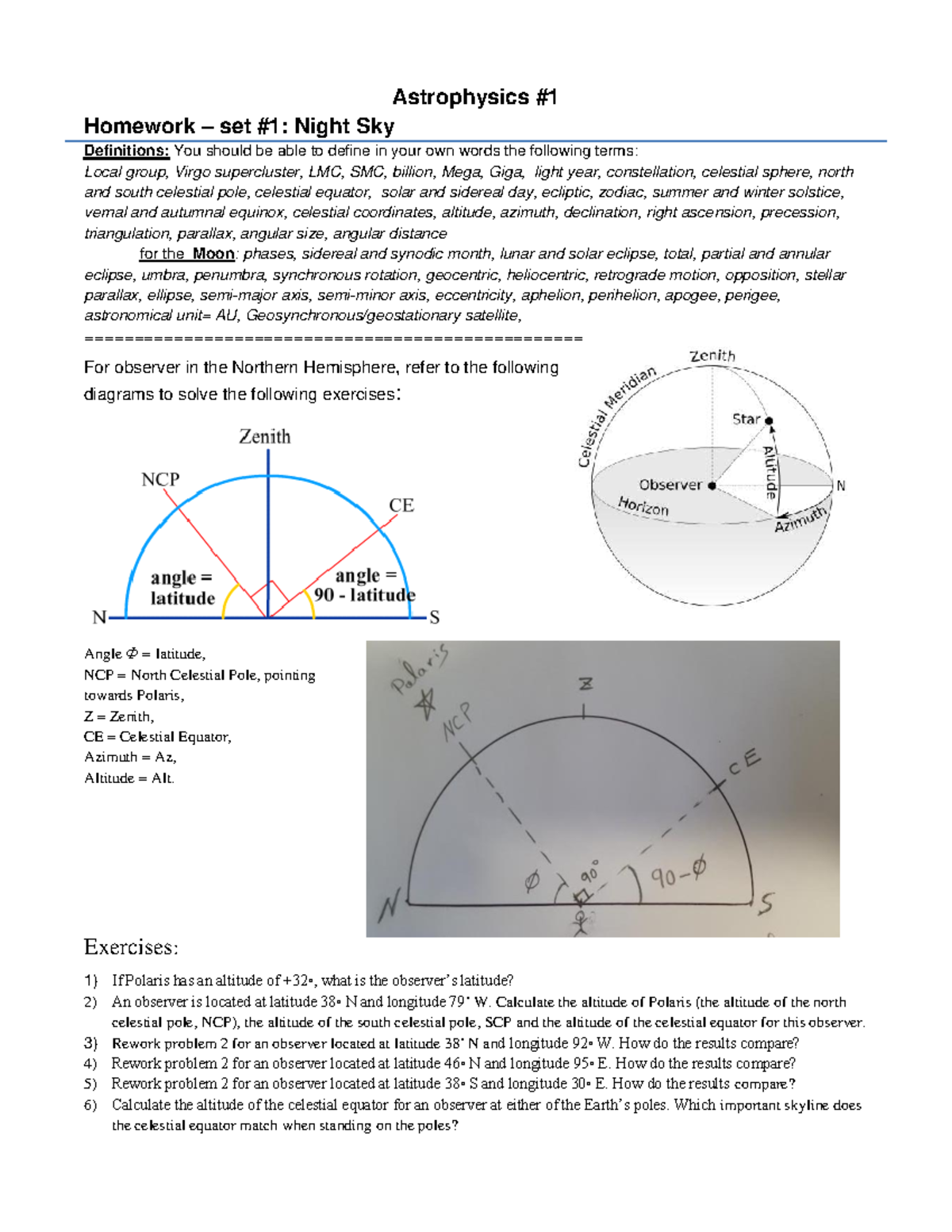 HW1-Night Sky: Key Definitions and Exercises in Astrophysics - Studocu