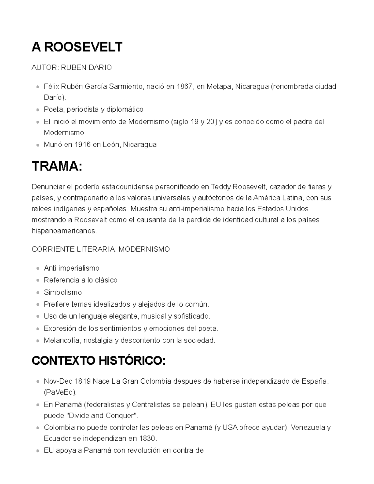 A Roosevelt: Análisis del Modernismo y el Imperialismo - Studocu