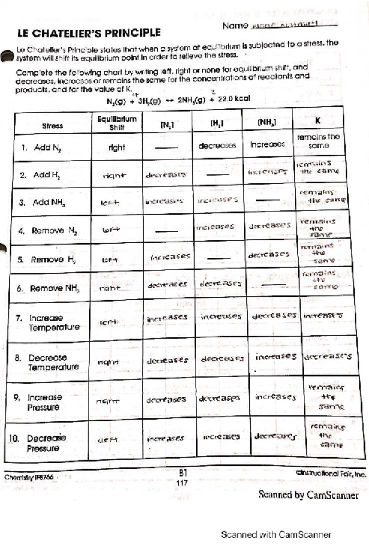 Le Chatelier's Principle Practice - Chemistry IF8766 - Studocu