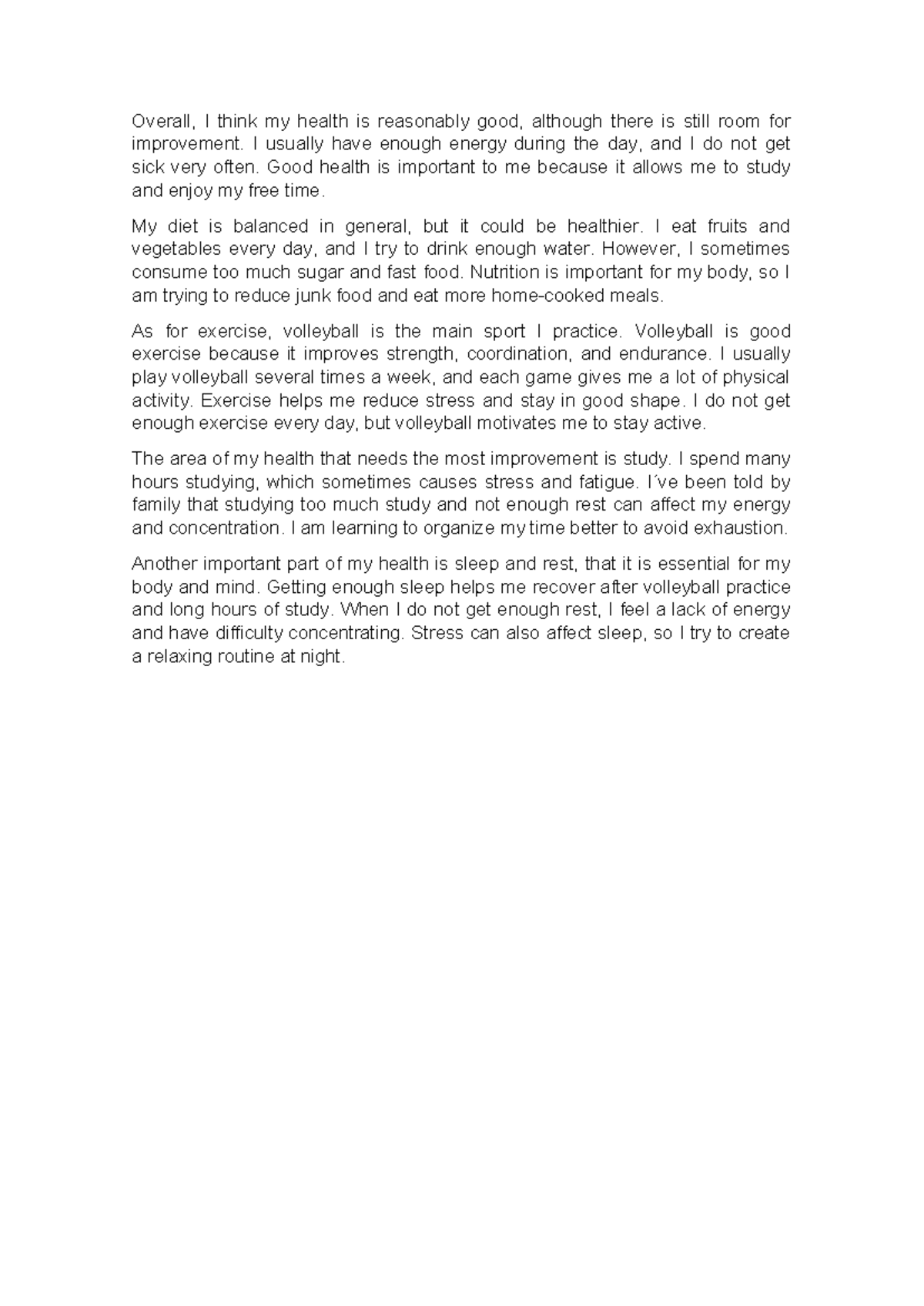 Health and Wellness Reflection: Writing TASK 1 - Studocu