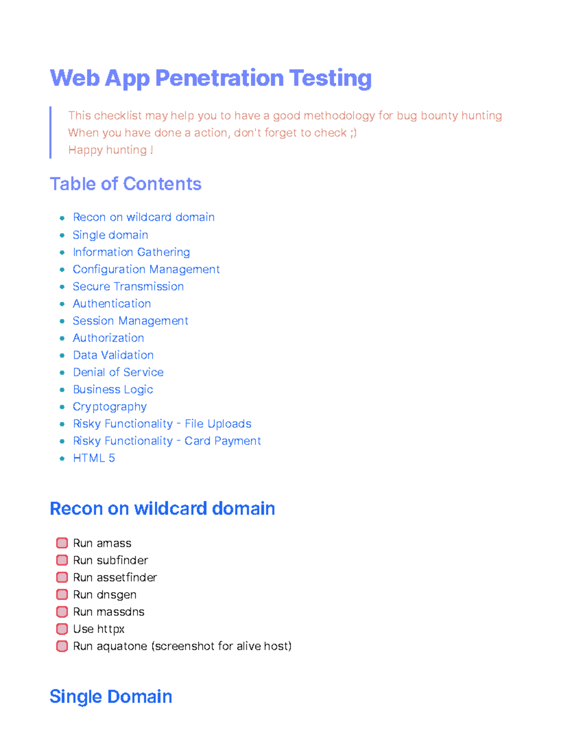 Web App Penetration Testing Checklist for Bug Bounty Hunting - Studocu