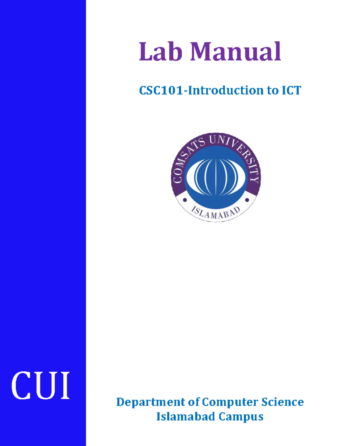 Lab Manual - ICT ( CSC 101L ) V2 - Laboratory Manual Workbook Version 2. Department of Software ...